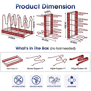 G-TING Pot Rack Organizers, 8 Tiers Pots and Pans Organizer for Kitchen Organization & Storage, Adjustable Pot Lid Holders & Pan Rack, Lid Organizer for Pots and Pans With 3 DIY Methods(Bright Red)