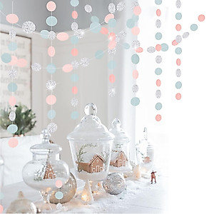 Cheerland Party Decorations Glitter Silver Blue Pink Circle Garlands Streamer Hanging Dots Decoration Backdrop for Wedding Engagement Birthday Bridal Baby Shower Backdrop Party Supplies