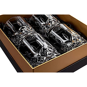 𝗟𝗨𝗫𝗨𝗥𝗬 Gifts For Men Dad - Crystal Whiskey Glasses - Set of 4 Rocks Glasses in Satin-Lined Gift Box - Old Fashioned Whisky Lowball Bar Tumblers Barware for Drinking Bourbon, Scotch, Whisky
