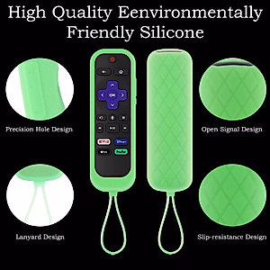 3Pack Silicone Protective Controller Sleeve for Roku | onn Roku TV Remote Cover | TCL Roku Remote Case Universal for Roku Express 4K+ 2021 | Hisense Roku (Glow Purple&Glow Green&Rose Red)