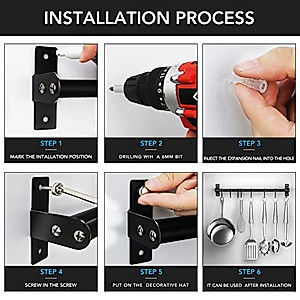 20 Inch Pot Rack Wall Mounted - Pot and Pan Hanger Kitchen Pan Lid Utensil Hanger Organizer Hanging Rail with 16 S Hooks Black 2-Pack