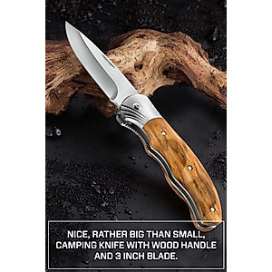 Grand Way Pocket Knife for Men with Wood Handle, Liner lock - Folding Sharp Blade 3.54" - Cool Knives for Camping EDC - Gifts for Dad Him - 6651