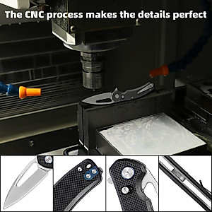 WIN+ Pocket Knife, Folding Knife with Button Lock and Axis Lock, Tactical Knife with Ball Bearing and Thumb Hole for Men and Women, Good for Camping and Outdoor 3444 (Black-G10)