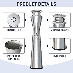 AIWFL Stainless Steel Butt Receptacle Outdoor Trash Can with Lid, Floor Standing Garbage Ash Bin Waste Container Trash Receptacle for Patio Shopping Center Office and Hotel