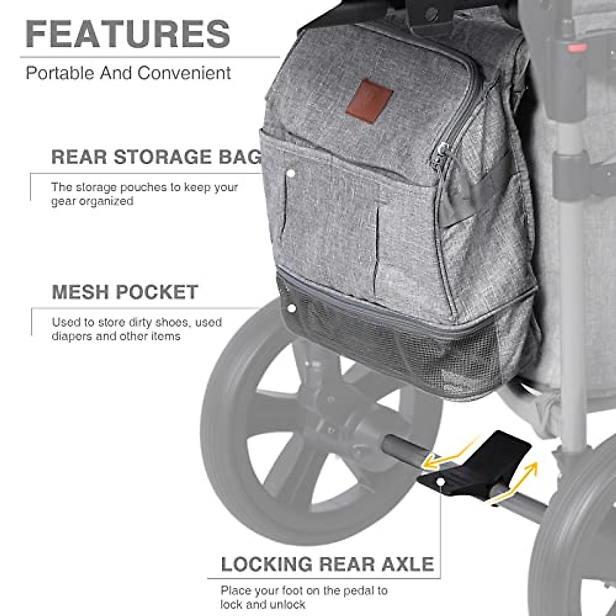 EVER ADVANCED Foldable Wagons for Two Kids & Cargo, Collapsible Folding Stroller with Adjustable Handle Bar,Removable Canopy with 5-Point Harness Gray