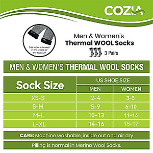 COZIA Merino Wool Socks for Men and Women Warm thermal Boot Hiking Socks 3 Pairs SM