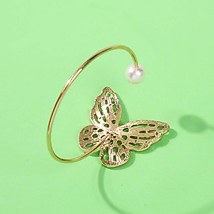 YERTTER Dainty Butterfly Pearl Bangle Gold Open Bangle Bracelet Female Hand Jewelry for Women Bracelets Jewelry Gift for Teen Girls
