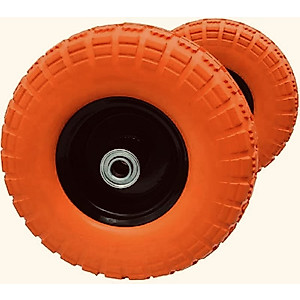 AFT PRO USA - 2-Pack 10' Flat Free Tires Air less Tires Wheels By AFT PRO USA with 5/8' Center - Solid Tire Wheel for Dolly Hand Truck Cart/All Purpose Utility Tire on Wheel (Orange)