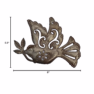 It's Cactus Home Decor Bird, Set of 2 Dove of Peace with Olive Branch, Wall Hanging Plaques, Cute Metal Garden Art 5.5 x 8 Inches, Handmade in Haiti