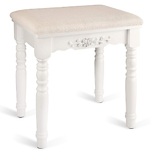URFORESTIC Vanity Stool, Modern Makeup Dressing Stool with Concave Seat Surface,Capacity 300lb, Easy Assembly (White)