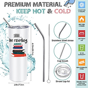 Fuutreo Set of 3 Book Lovers Gifts for Library Lovers' Day Include 20 oz Stainless Steel Tumbler with Lid I'm Reading Library Canvas Tote Bag Leather Journal for Student Teacher Reader Gift