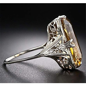 Aimys Vintage Women 925 Sliver Ring Citrine Natural Party Wedding Engagement Jewelry Cocktail Party Bridal Engagement Hollow engraving Band (8)