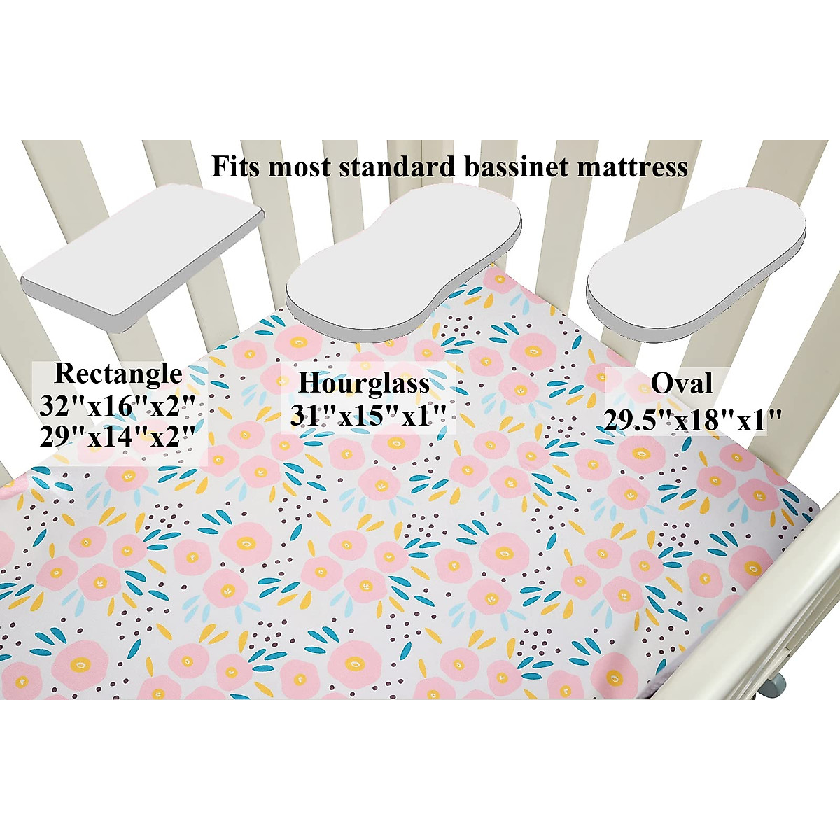 Bassinet Sheet Set 2 Pack Satin Ultra Soft Silk Fit for Rectangle, Hourglass, Oval Bassinet Mattress Protect for Baby Hair and Skin Cradle or Bassinet Sheets, Floral & Floral