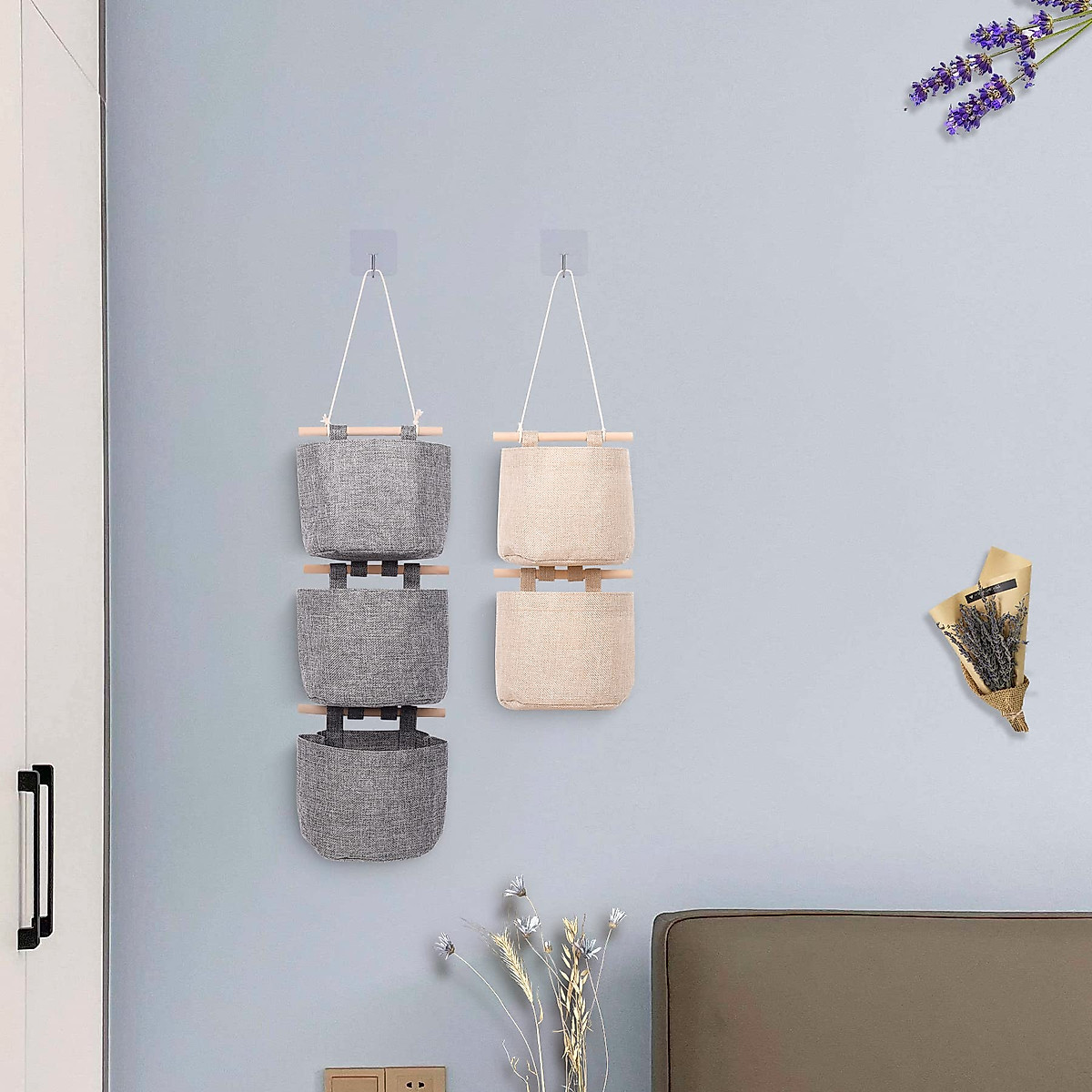 2 Pack Wall Hanging Storage Bag , with 6 Pockets Multi-Function Storage PINK