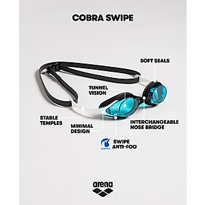 Arena Cobra Mirror and Non-Mirror Swim Goggles for Men and Women,Light Blue / Blue