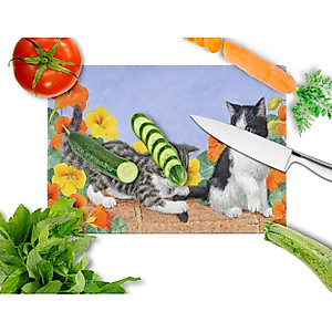 Caroline's Treasures ASA2201LCB Kittens on Wall Glass Cutting Board Large Decorative Tempered Glass Kitchen Cutting and Serving Board Large Size Chopping Board