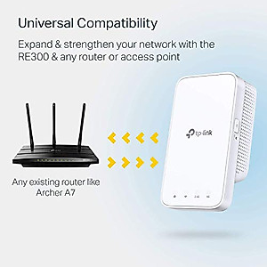 TP-Link | AC1200 WiFi Range Extender | Up to 1200Mbps | WiFi Extender, Repeater, WiFi Signal Booster | One Mesh | Easy Set-Up | Compact Designed Internet Booster (RE300) (Renewed)