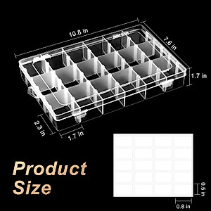 Mauproy 18 Grids Large Plastic Organizer Box with Adjustable Dividers, Clear Compartment Storage Container Tackle Box with Label Stickers for Beads, Crafts, Jewelries, Tools