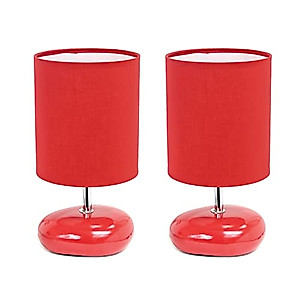Simple Designs LT2005-RED-2PK Stonies Small Stone Look Lamp 2 Pack Set, Red