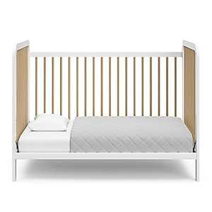 Storkcraft Pasadena 3-in-1 Convertible Crib (White with Driftwood) – GREENGUARD Gold Certified, Converts to Daybed and Toddler Bed, Fits Standard Full-Size Crib Mattress, Adjustable Mattress Height