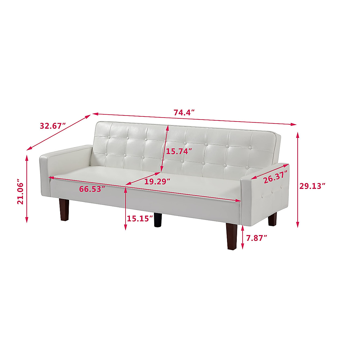 Eafurn 74.41" Faxu Leather Upholstered Futon Sofa Bed, Deep Button Tufted Convertible Folding Sleeper Couches with Solid Wood Legs, 3 Seater Comfy Soft Sofa & Couches for Living Room Office