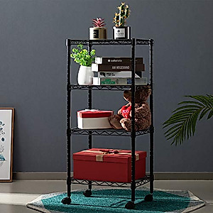 MATICO 4-Shelf Adjustable Steel Storage Shelf Unit with Wheels, Heavy Duty Metal Shelving Rack for Space Saving, Black