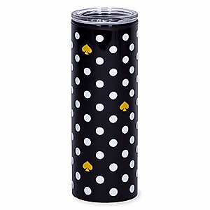 Kate Spade New York 16 Ounce Insulated Travel Mug with Lid, Black Double Wall Thermal Tumbler for Coffee/Tea, Polka Dots