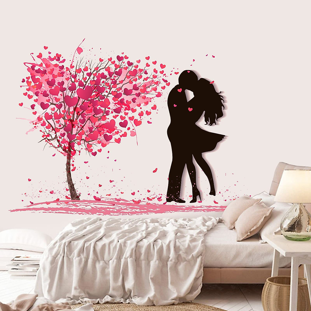 Love Red Heart Wall Decor Happy Valentine’s Day Accessories Wall Decals,Peel and Stick Removable Wall Decals,for Girls Room Couples Flower Bike Hot Air Balloon Tree Vinyl Sticker Wedding Couple Couple Bedroom Girls Kids Room Home Art Mural DIY Wallpaper (