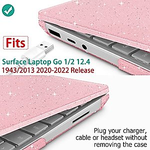 Lepeoac Compatible with 12.4 inch Microsoft Surface Laptop Go2 Go1 Models: 1943 2013（2020 2022 Release, Plastic Hard Shell Case with Keyboard Cover & Screen Protector, Sparkly Clear
