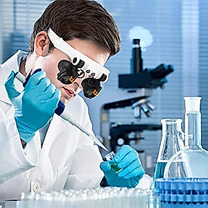 Head Mount Magnifier, Headband LED Illuminated Magnifier with Interchangeable Cold and Warm Lights, Magnifying Glass Lamp with 3X, 4X, 5X, 6X, 7X, 10X, 6 Detachable Lens, for Close Work, Jewelry