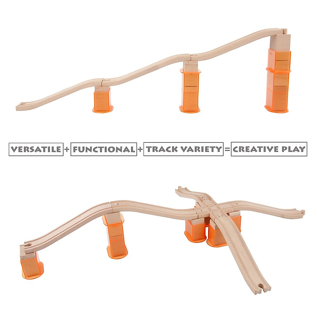 Orbrium Toys 110 Pcs Wooden Train Track Expansion Pack Compatible with Thomas Wooden Train, Brio, Thomas The Tank Engine