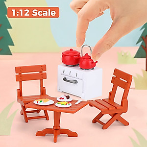 26pcs Miniature Dollhouse Furniture, 1:12 Doll House Furniture Table Chair TV Cabinet Set, Kitchen Pretend Play Toys with Cooktop Kettle, Mini Dollhouse Accessories for Birthday Christmas Party Gift