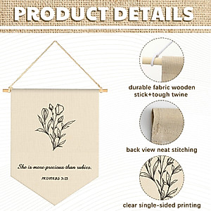 VitalCozy 3 Pcs Nursery Scripture Bible Verse Christian Botanical Decor Canvas Hanging Pennant Flag Banner Floral Wall Signs for Bedroom Playroom Front Door Kids Baby Boy Girl Birthday Christmas Gift