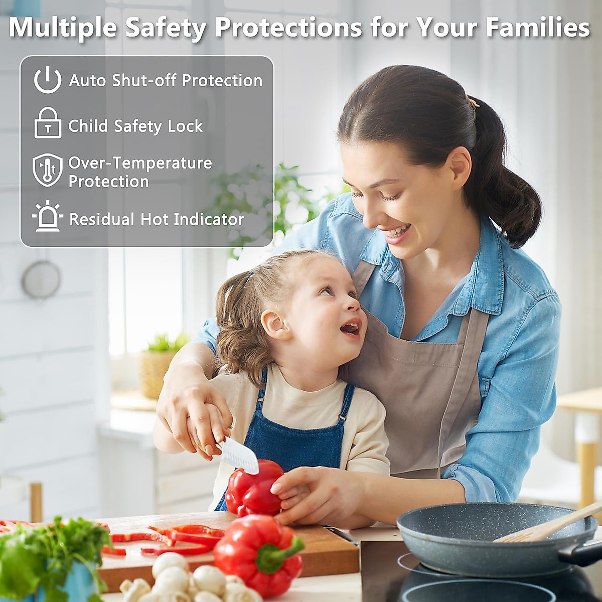 Electric Cooktop 24 Inch, ECOTOUCH Built-in Electric Stove Top 3 Burner Cooktops, ETL & FCC Certificated Glass Radiant Electric Stovetop 6600W, Upgraded 16 Power Levels, 220-240V for Hard Wire