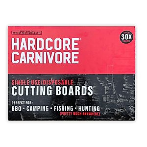 Hardcore Carnivore Disposable Cutting Boards - Pack of 30-24"x18" Large Size - Perfect for BBQ, Camping, Fishing, Hunting