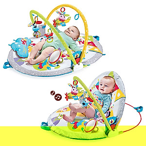 Yookidoo Baby Gym Lay to Sit-Up Playmat. 3-in-1 Newborns Activity Center with Tummy Time Toys, Pillow & Infant Miror. 0-12 Month