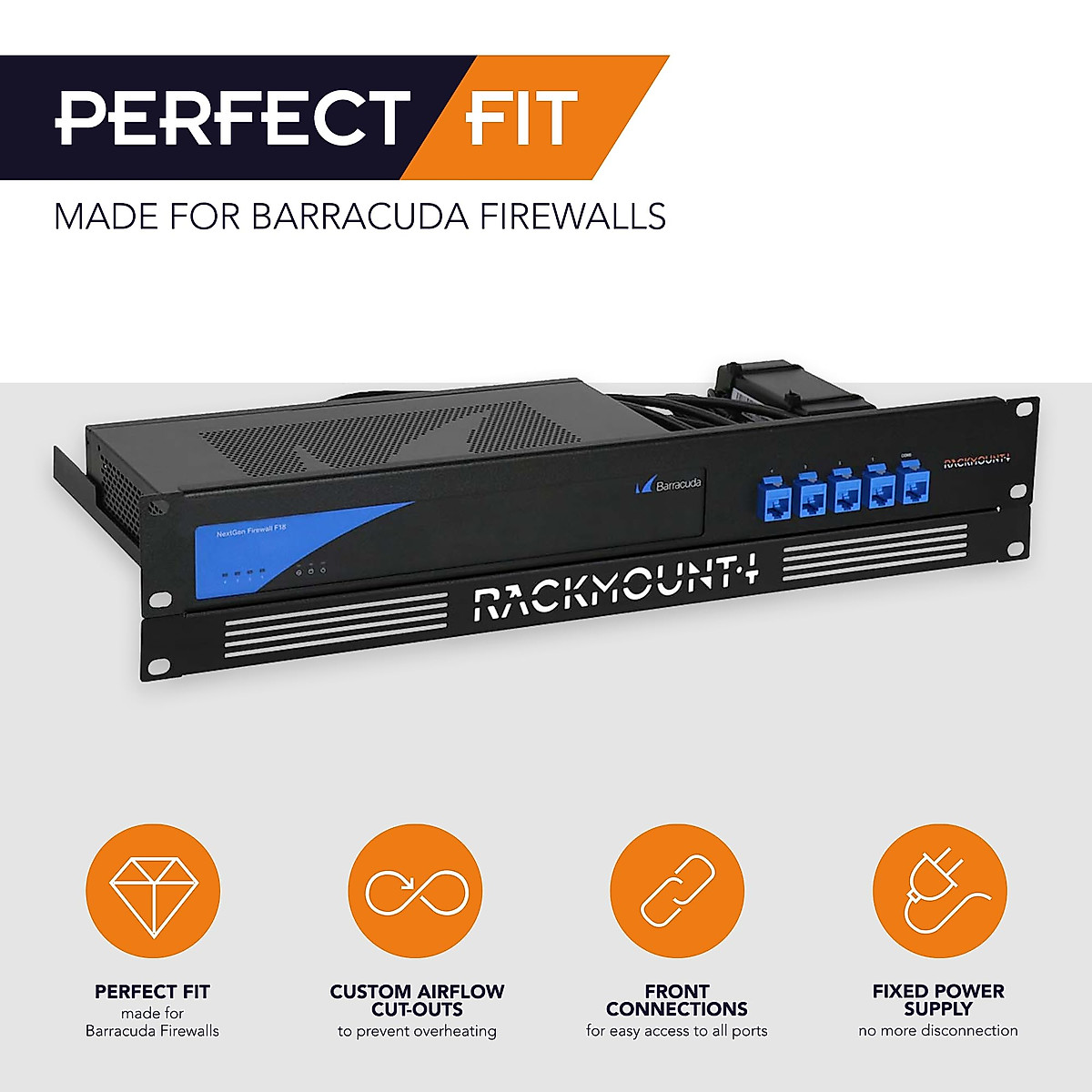Barracuda Firewall Appliance Rack Mount - 1.3U Server Rack Shelf with Easy Access Front Network Connections, Properly Vented, Customized 19 Inch Rack - RM-BC-T1 by Rackmount.IT
