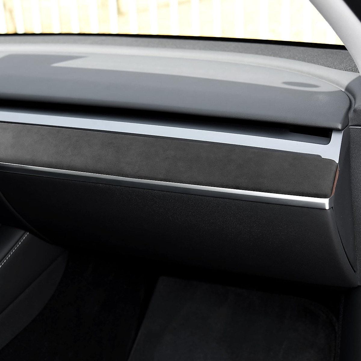 FDAIUN Car Interior Moulding Trim Alcantara Style for Tesla Model 3 Y 2017 2018 2019 2020 2021 2022 Dashboard Trim Strip for Car Interior Exterior Accessories Decoration（Black）