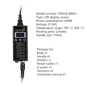 TXINLEI 8858+ 110V 680W SMD Hot Air Gun Hot Air Welder Rework Station Soldering Station 3 Nozzles Mobile Phone Repair Tool
