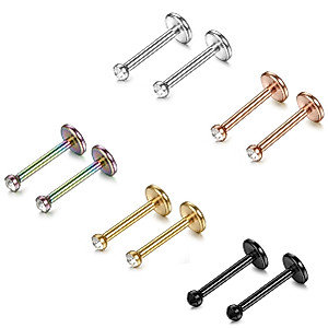 ORAZIO 10Pcs 18G Nose Studs - 316L Stainless Steel Stud Nose Rings for Women CZ Screwback Nose Piercings Cartilage Earrings Lip Rings Small Flatback Stud Earrings for Sensitive Ear Internally Threaded