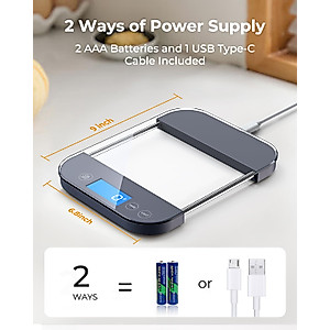 GGQ Rechargeable Food Scale Digital Weight Grams and Oz, [Max 33lb Min 1g], Full Waterproof Temepered Glass Panel, Crystal Clear Design for Kitchen Scale, Grey