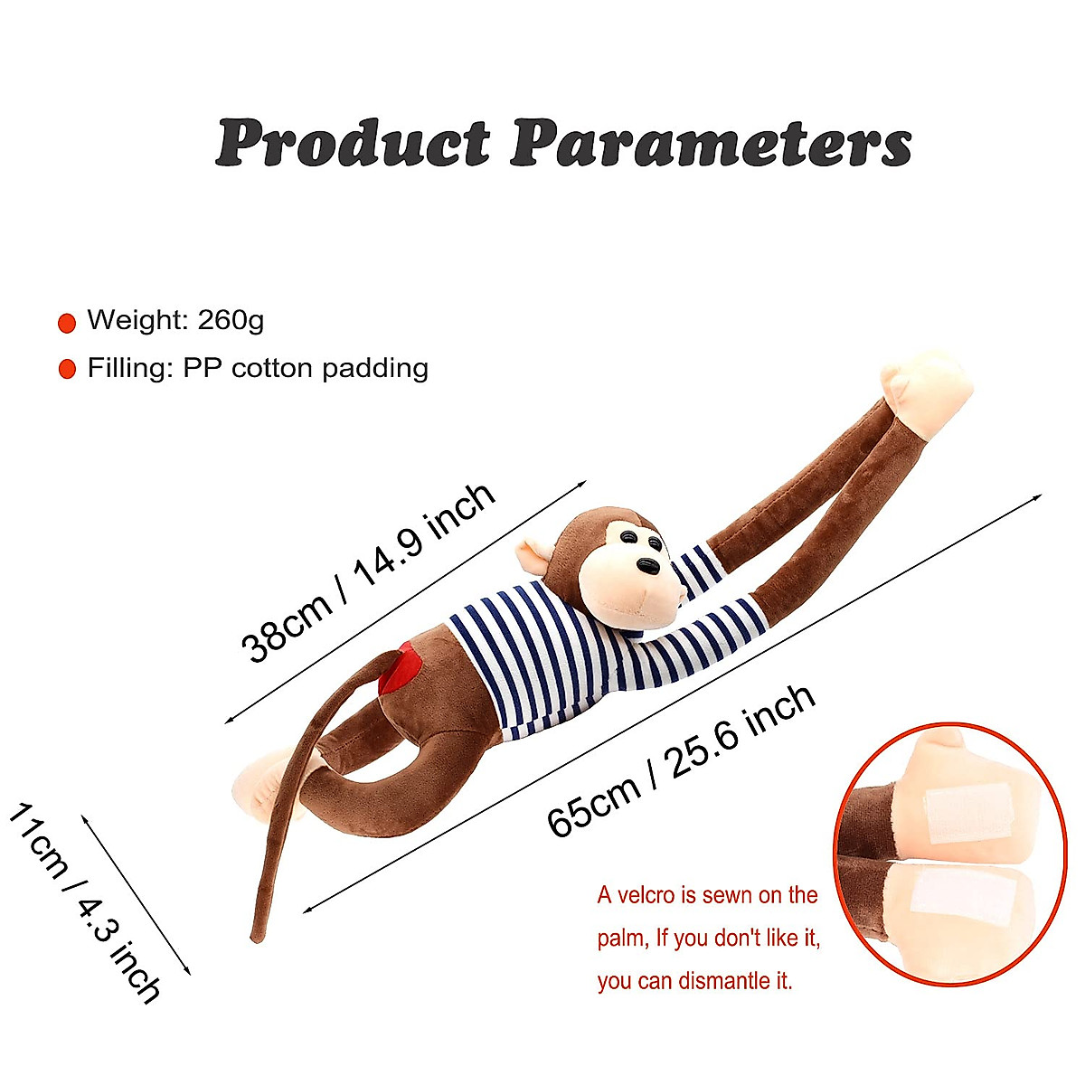 HWD Cute Long-Armed Plush Monkey Doll, 25.6'' Soft Stuffed Animals Toy Gifts for Kids, Toddler, Birthday (Brown)