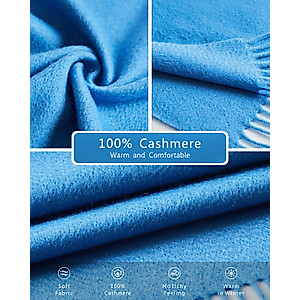 EURKEA 100% Cashmere 2024 Winter Scarf for Women, Fringed Edges, Warm & Soft, Lightweight, Gift Ready, Solid/Plaid/Two-Tone, Blue_Solid, Free Size