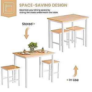 MIERES Small Dining Table Set for 2, Modern Bistro Table and Chairs Set of 2, Small Bar Table and Stools, Kitchen Furniture Counter Height, Compact & Durable, Easy Assembly, White Beige, Stools