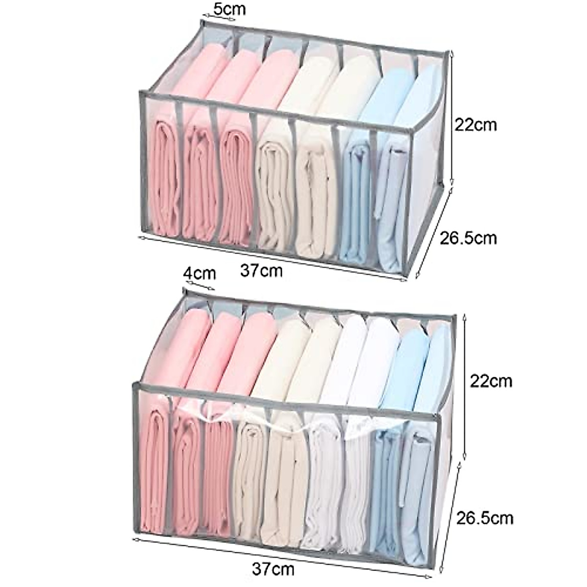 GRASARY Drawer Transparent Clothes Storage Box Home Compartment Organizer for Jeans, Pants, Closet, Socks Underwear, Bra (Grey and White) White 7Grid