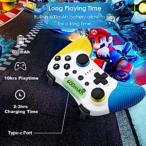 KENNEAS Wireless Pro Controller for Switch/Switch Lite, Switch Remote Gamepad with Wake-up, 3-Level Vibration, Turbo, Motion Control Function, 600mAh Battery Wireless Switch Controller