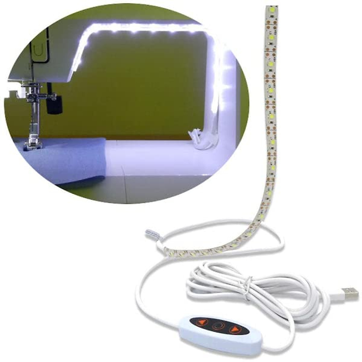Madam Sew Sewing Machine Light Strip, 12” USB LED Light Strip with Clean White Lights for Brother, Janome, Babylock, Pfaff – Dimmable Strip Light for Sewing Machine with 98” Power Cord and Clips