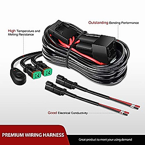 Nilight - 10036W 14AWG 11.5 Feet DT Connector Wiring Harness Kit LED Light Bar 12V On Off Switch Power Relay Blade Fuse for Off Road Lights LED Work Light-2 Leads