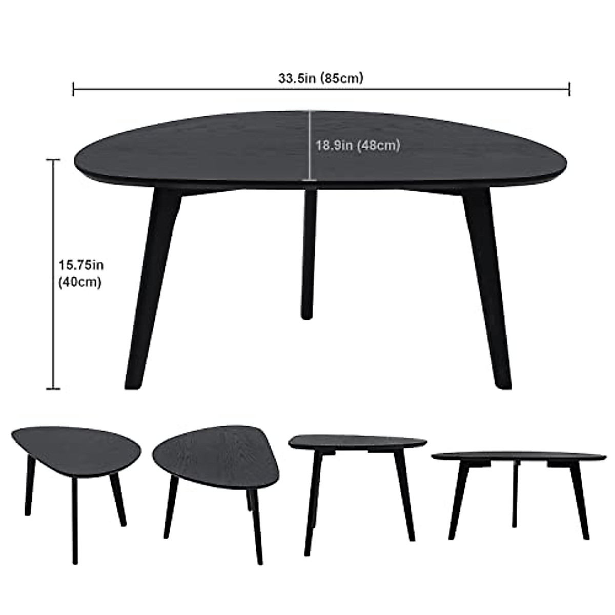 FIRMINANA Small Black Oval Coffee Table for Small Space Mid Century Modern Coffee Table for Living Room-Black-18.9" D x 33.47" W x 15.75" H