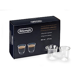 De'Longhi America 5513296651 Essential Collection Double Walled Thermo Espresso Glasses (Set of 6), Clear